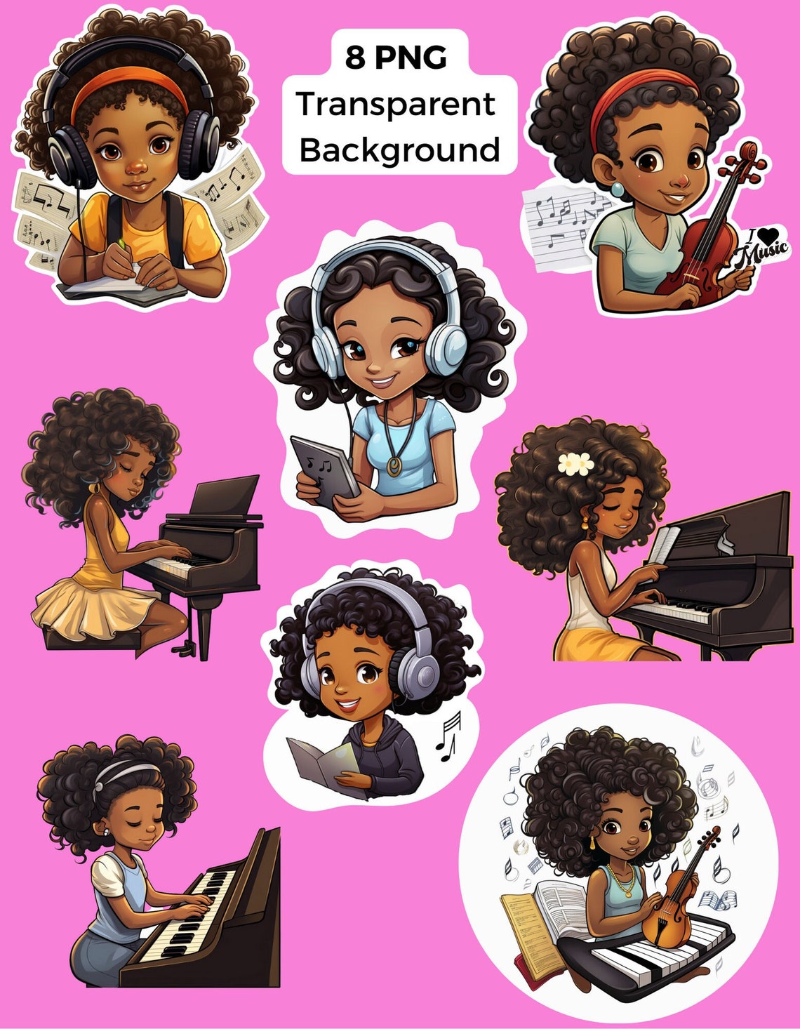 African American Girls Music Clipart, Black Girl PNG, Music Teacher ...