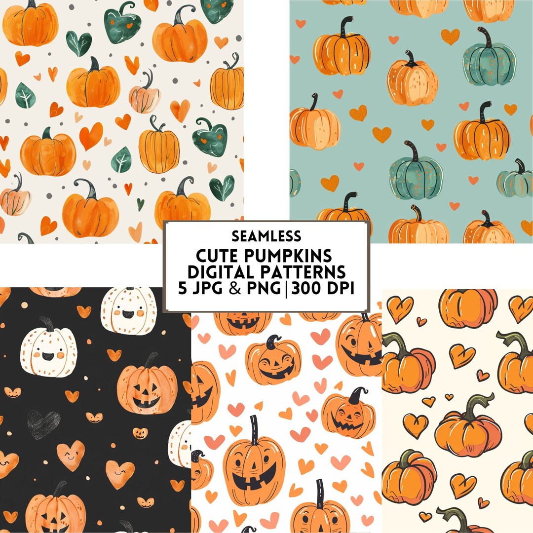 Cute Fall Pumpkin Seamless Pattern, Halloween Digital Paper, Autumn ...