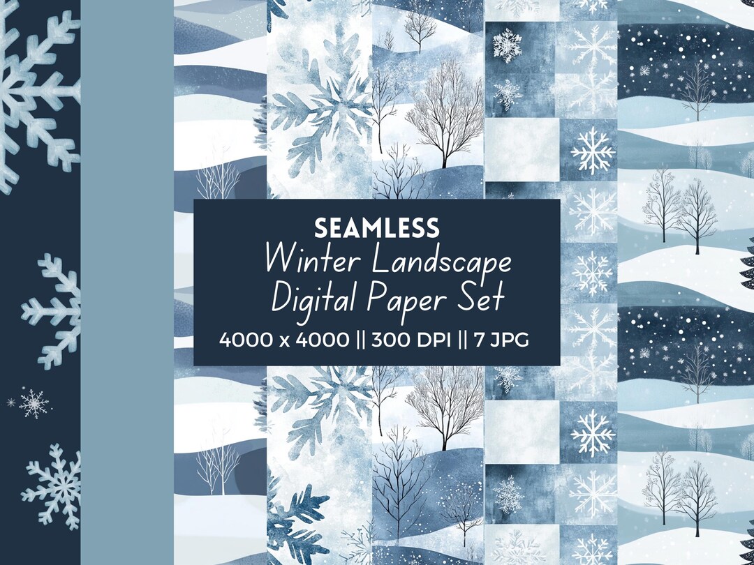 Winter Digital Background, Seamless Digital Paper, Snow Nordic Winter ...