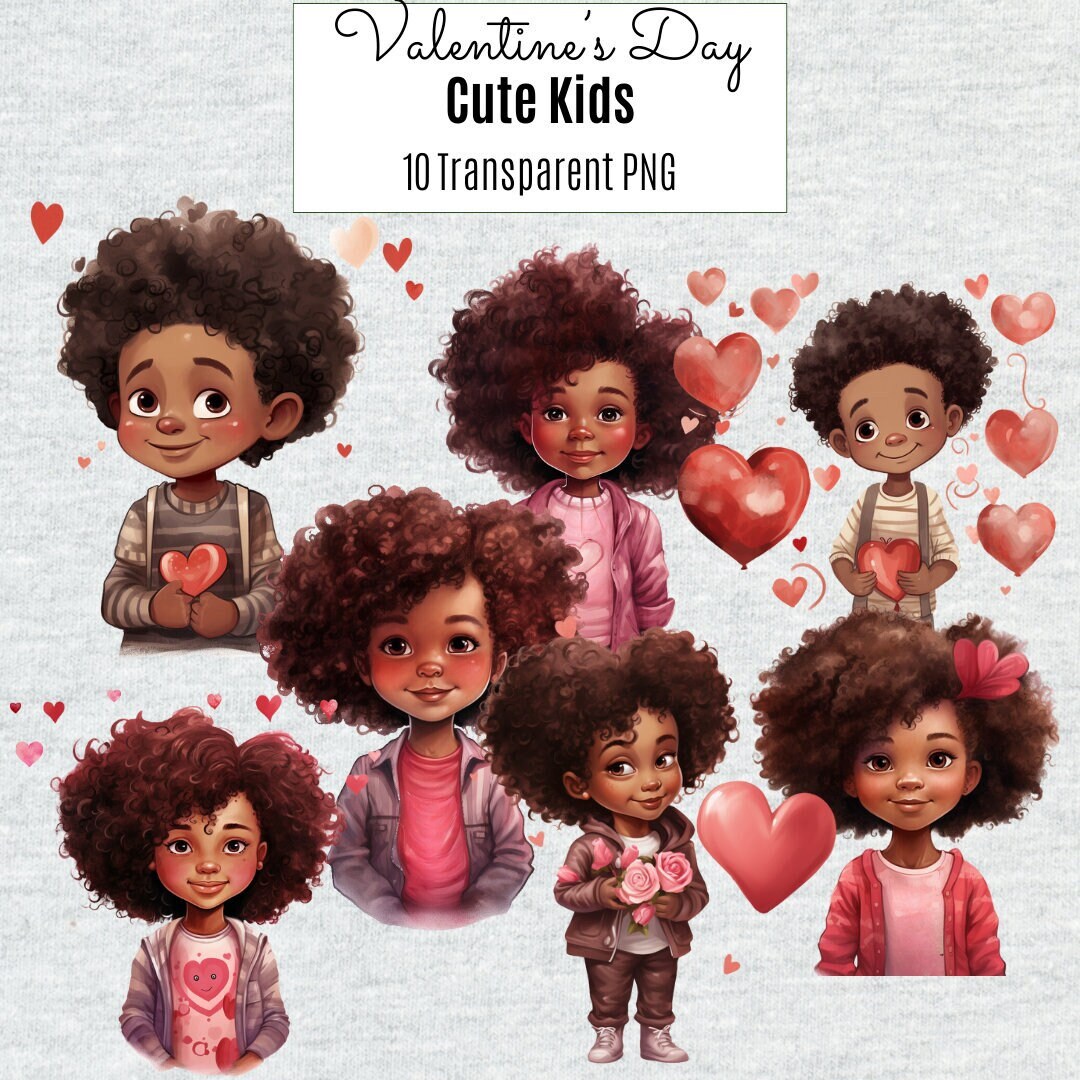 Black Kids Valentine's Day Clipart, African American Boys Girls ...