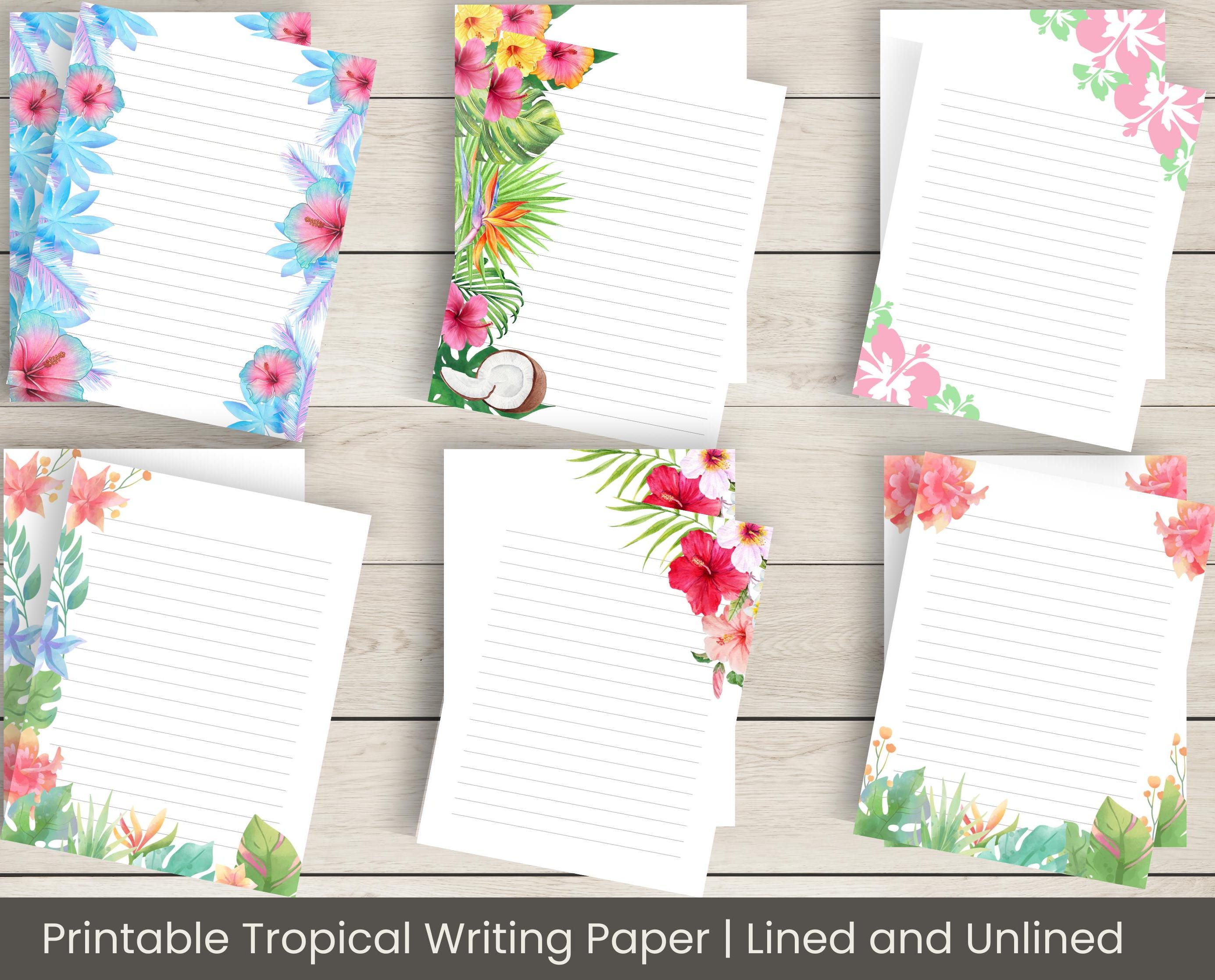 Hawaiian Stationery, Tropical Flowers Writing Paper, Colorful Floral ...