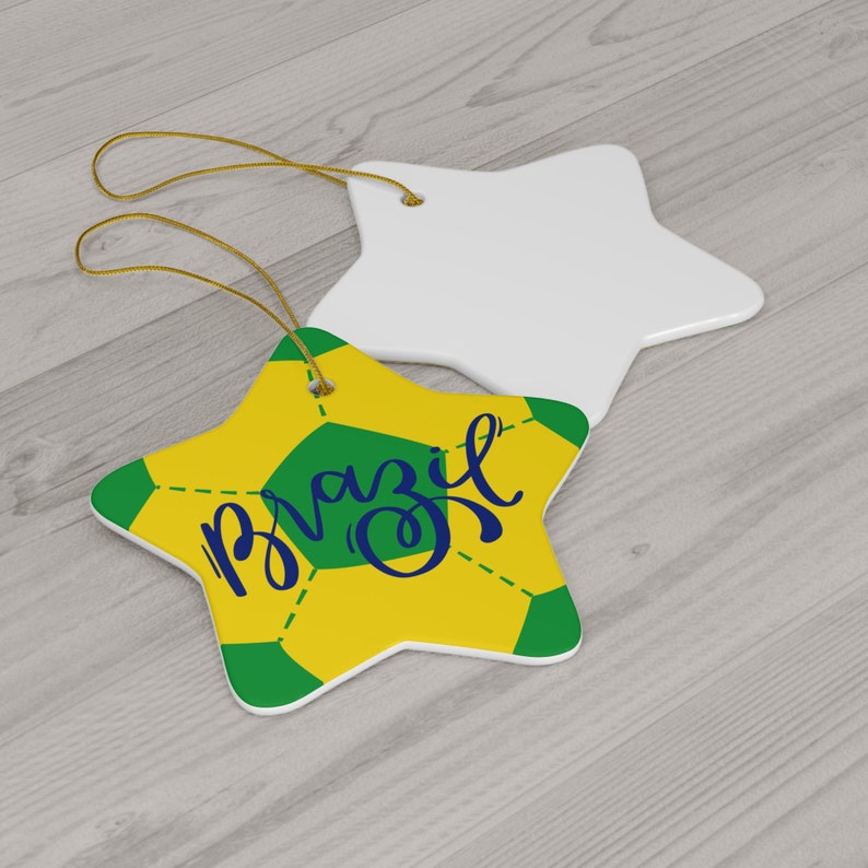 Brazil Flag Football Ornament, Brazilian Christmas Ornament, Ceramic ...