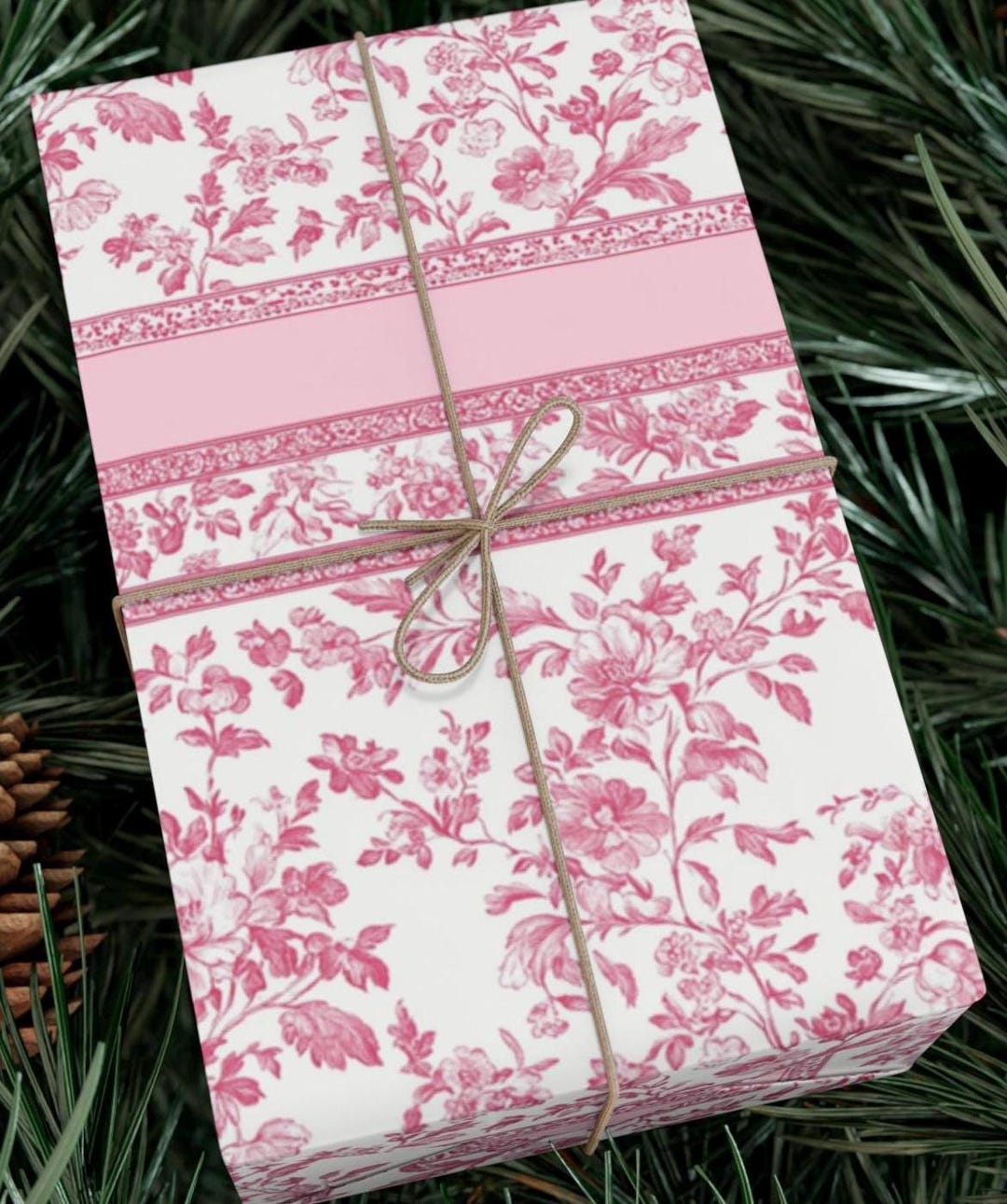 Pink Toile De Jouy Gift Wrap, French Country Theme Wrapping Paper, Girl ...