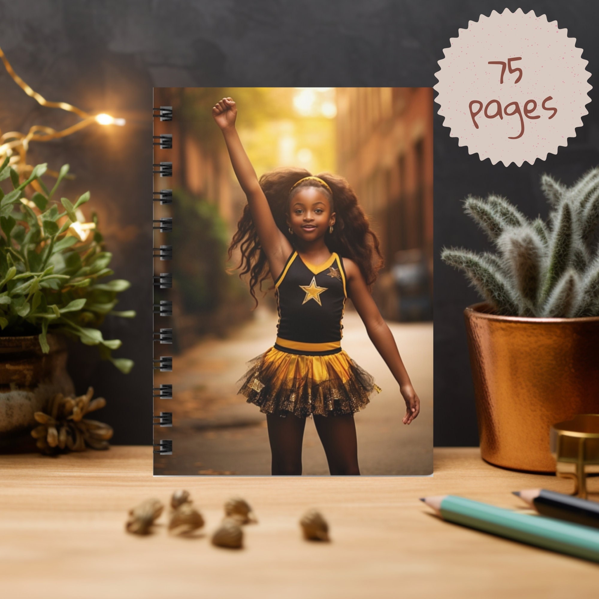Black Cheerleader Notebook, African American Girl Cheer Journal, Spiral ...