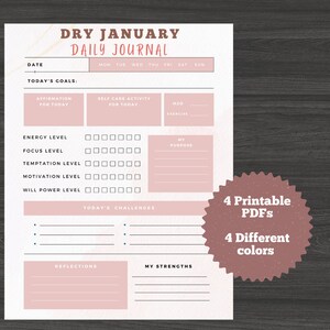 Dry January Journal, Printable Planner Daily Journal, Sober No Alcohol ...