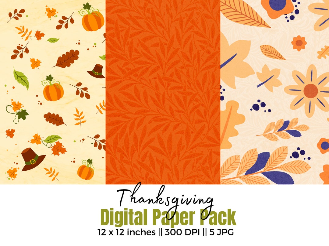 Thanksgiving Scrapbook Printable Paper, Autumn Leaves Pumpkin Pattern ...
