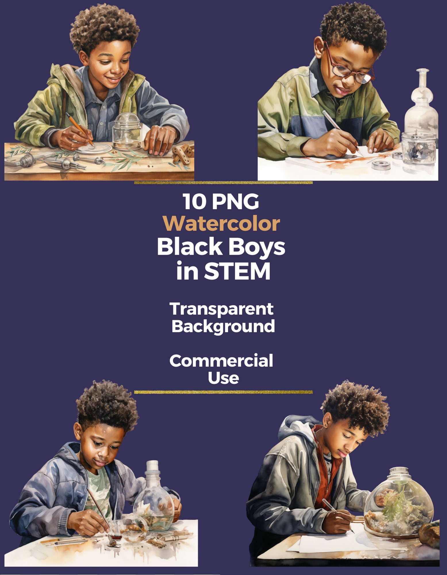 Black Boys in STEM, Science Clipart, African American Kids PNG ...