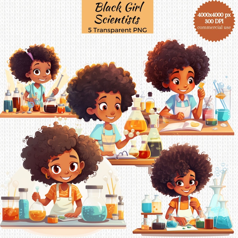 Black Girl Science Clipart, African American Kids Scientist Party ...