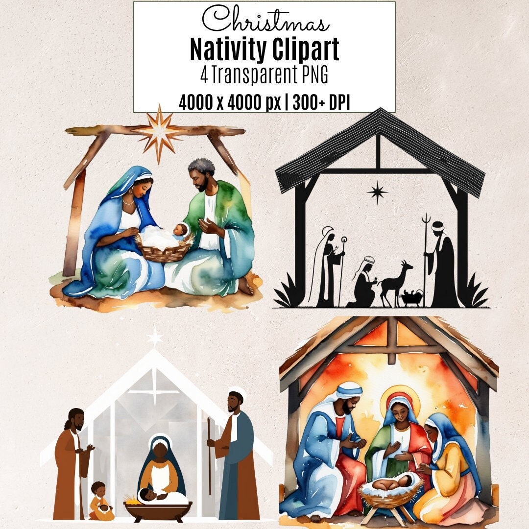 Diverse Nativity Clipart, African American Christmas Nativity Scene PNG ...