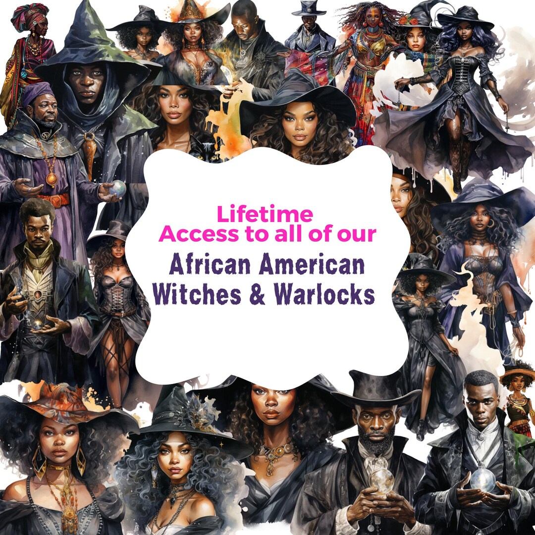 African American Witches Bundle, Black Witch Warlock Clipart, Black ...