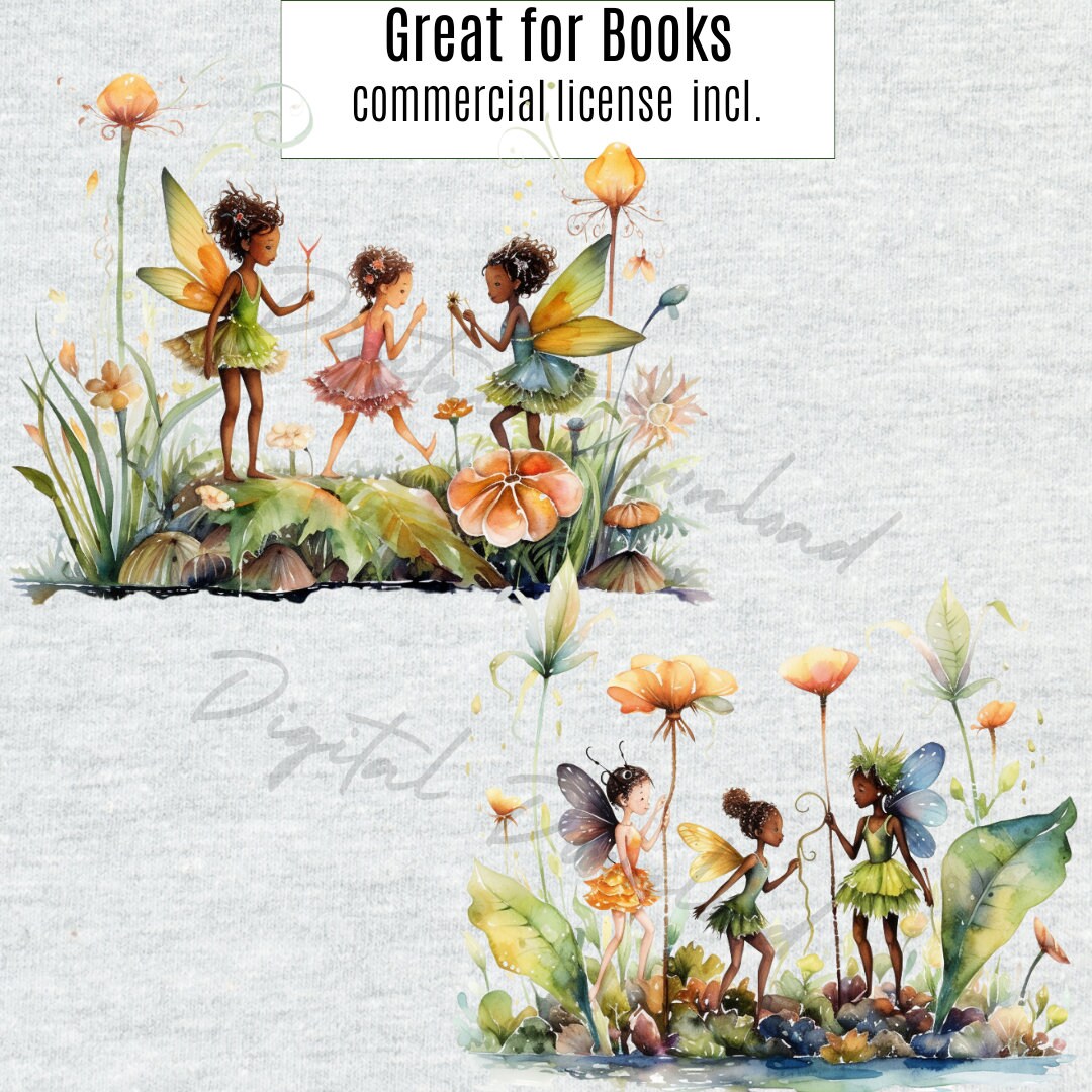 Cute Fairy Clipart, Watercolor Multicultural Afro Fairy Illustrations ...