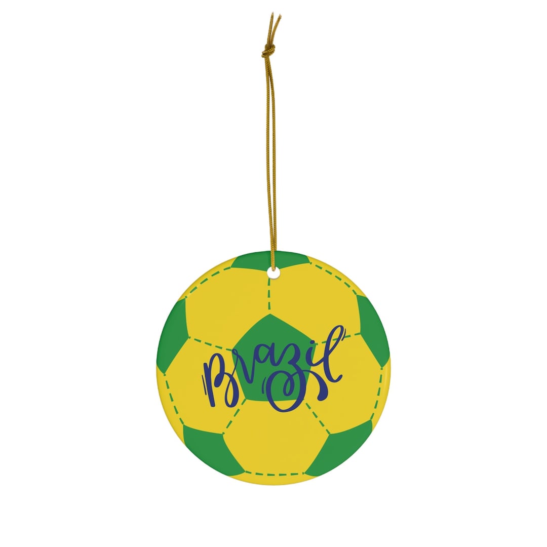 Brazil Flag Football Ornament, Brazilian Christmas Ornament, Ceramic ...