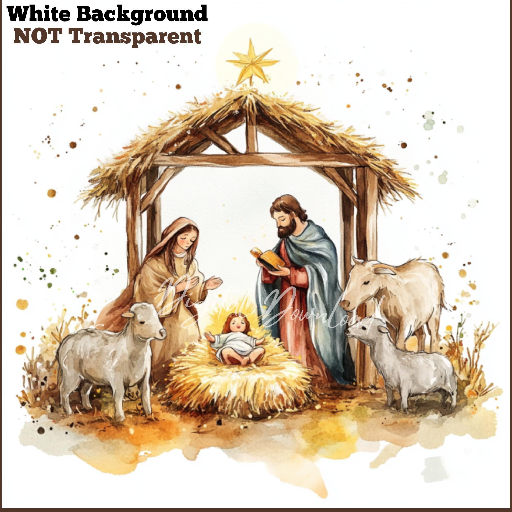 Nativity Digital Paper, Nativity Scene Art, Watercolor Christmas ...