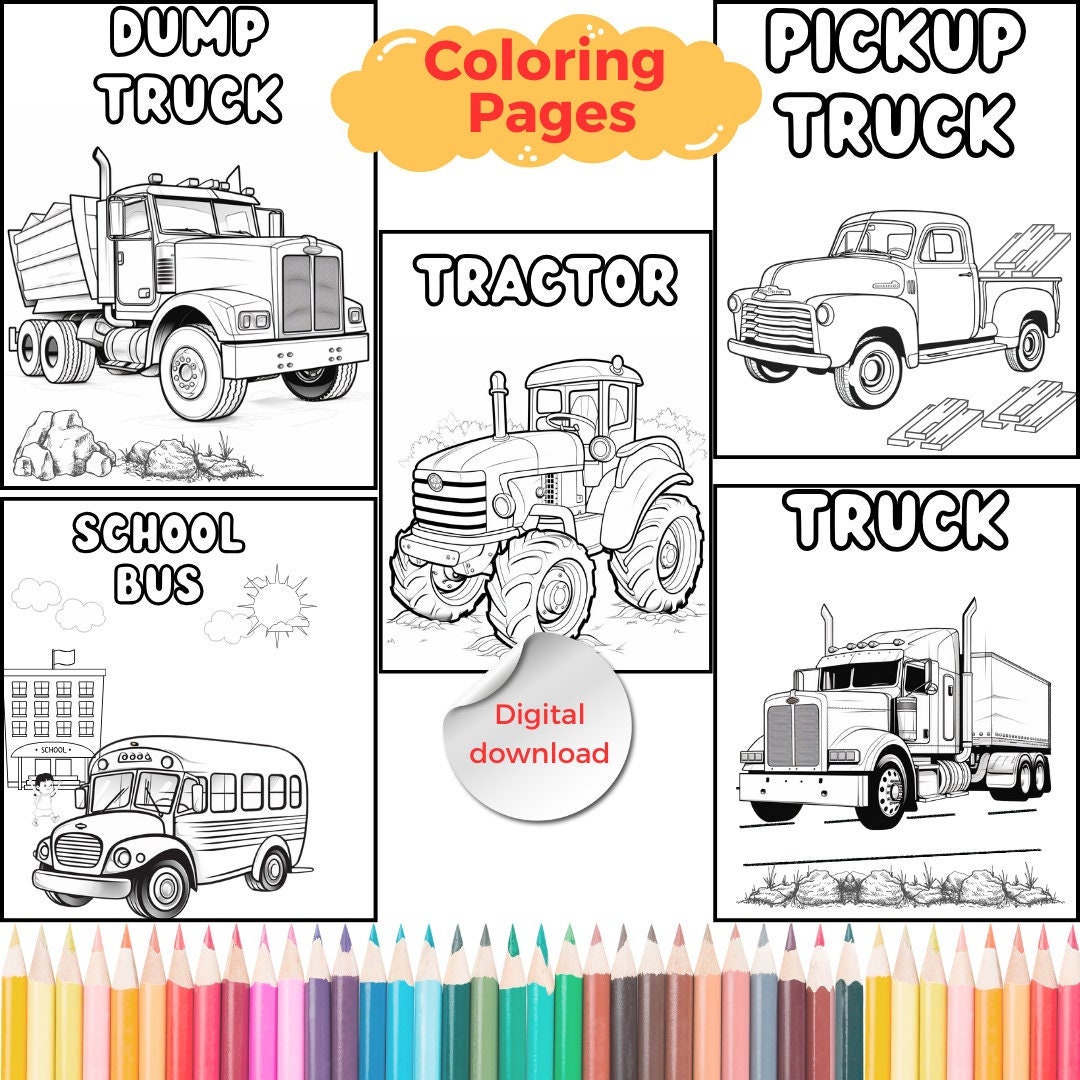 Vehicle Coloring Book, Transportation Coloring Page, Printable Kids ...