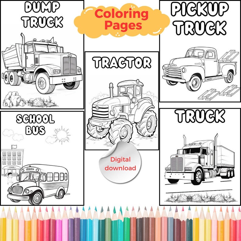Vehicle Coloring Book Transportation Coloring Page Printable - Etsy
