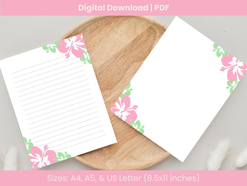 Hawaiian Stationery, Tropical Flowers Writing Paper, Colorful Floral ...