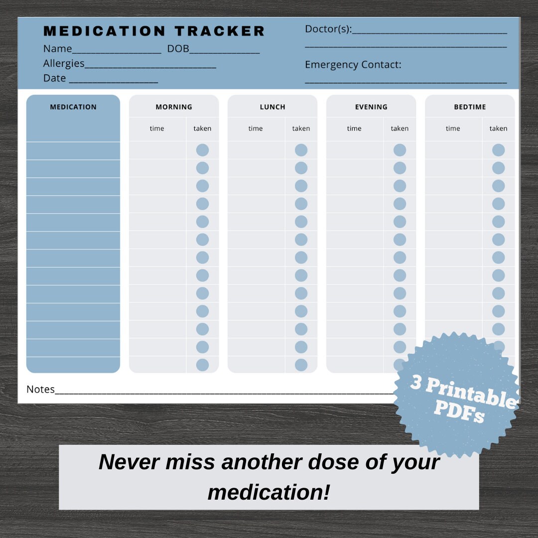 Medication Tracker Medication Chart Medication Log List for - Etsy ...