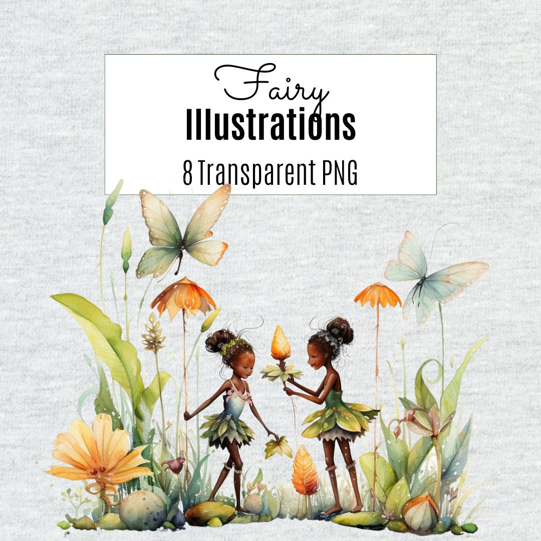 Cute Fairy Clipart, Watercolor Multicultural Afro Fairy Illustrations ...