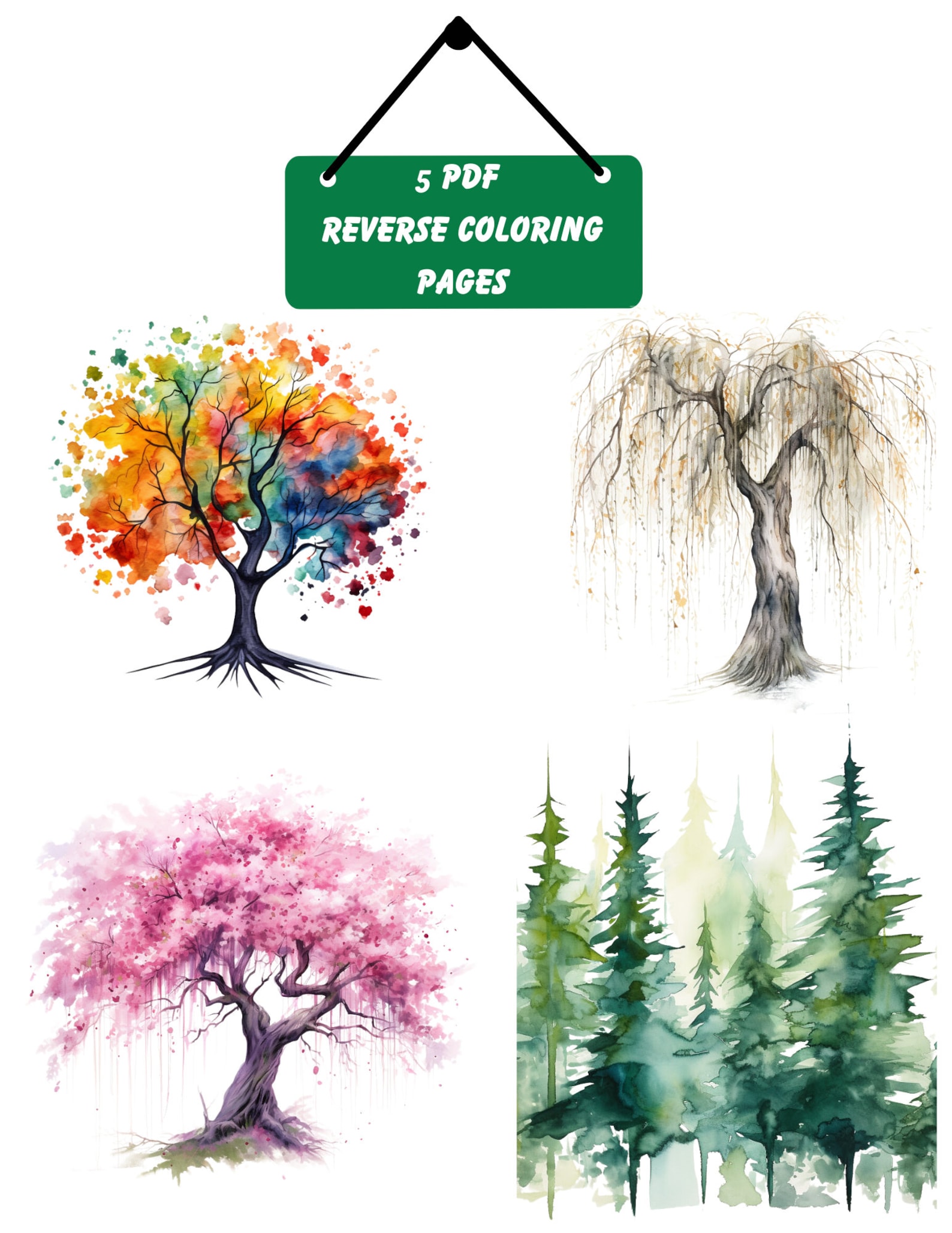 Reverse Coloring Book Backwards Coloring Pages Trees - Etsy