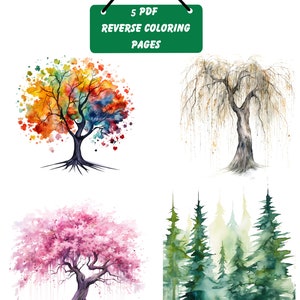 Reverse Coloring Book, Backwards Coloring Pages, Trees Watercolor ...