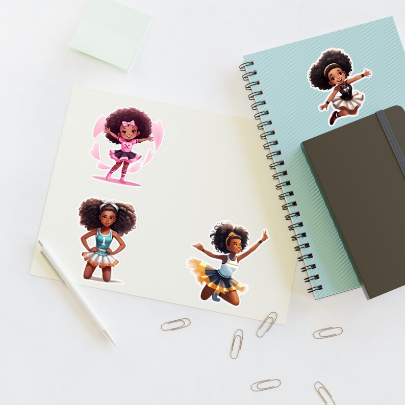 Black Girl Cheerleading Sticker Sheet, African American Cheerleader ...