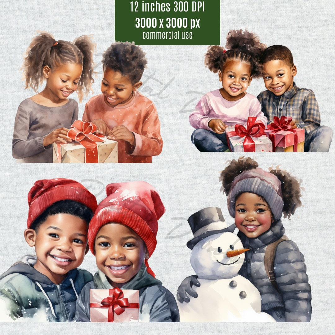 African American Christmas Clipart, Black Children, Black Family, Tree ...