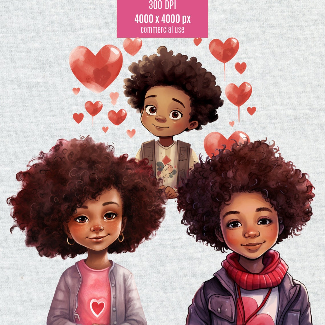 Black Kids Valentine's Day Clipart, African American Boys Girls ...