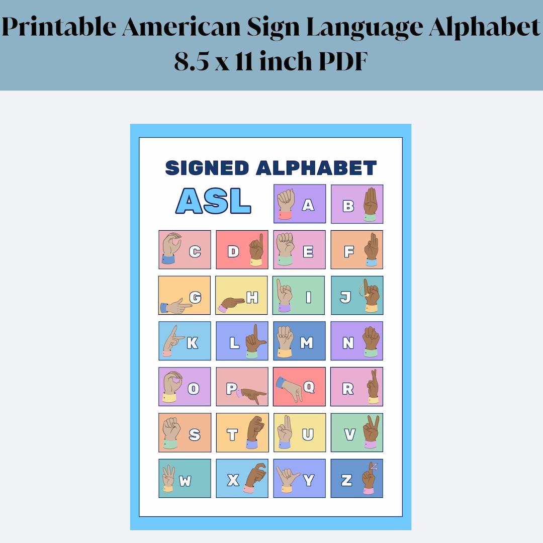 ASL Alphabet Printable, Learn American Sign Language, 8.5x11 Inch US ...