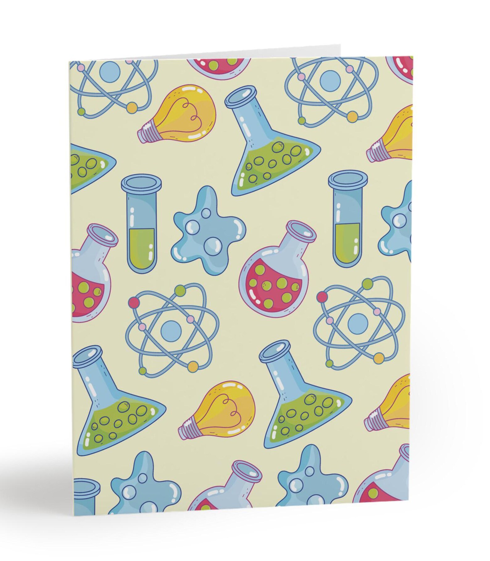 Science Cards, Cute Illustrations Atoms, Beakers, Test Tubes, Science ...