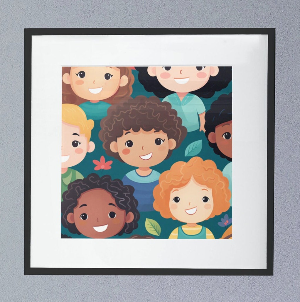 Cute Multicultural Kids Faces Pattern Digital Paper, Seamless Repeating ...