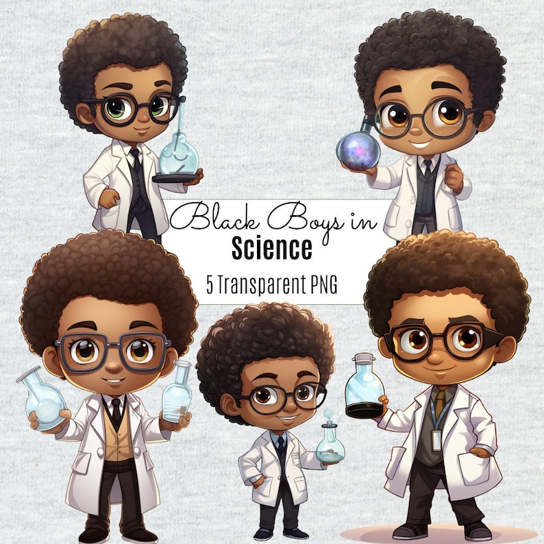 Black Boys in Science Clipart, African American Kid Scientist PNG, STEM ...