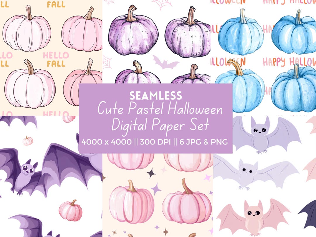 Pastel Halloween Digital Paper, Cute Halloween Seamless Patterns ...