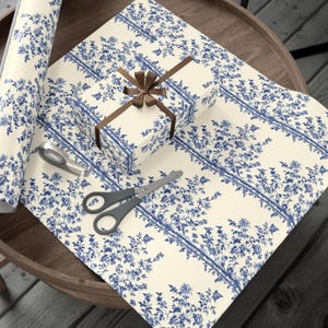 Blue French Toile Gift Wrap, Vintage Inspired Wrapping Paper, European ...