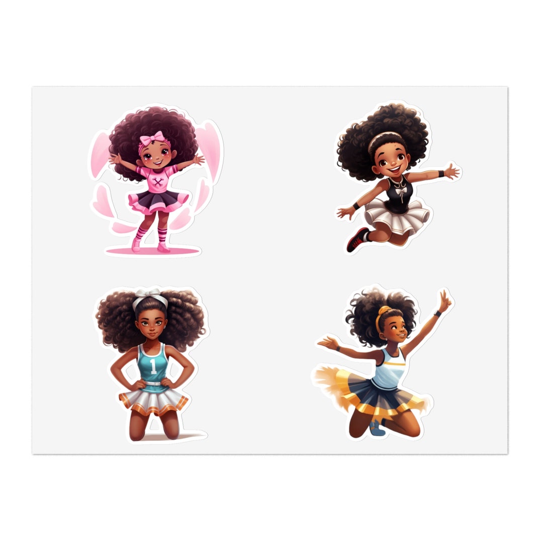 Black Girl Cheerleading Sticker Sheet, African American Cheerleader ...