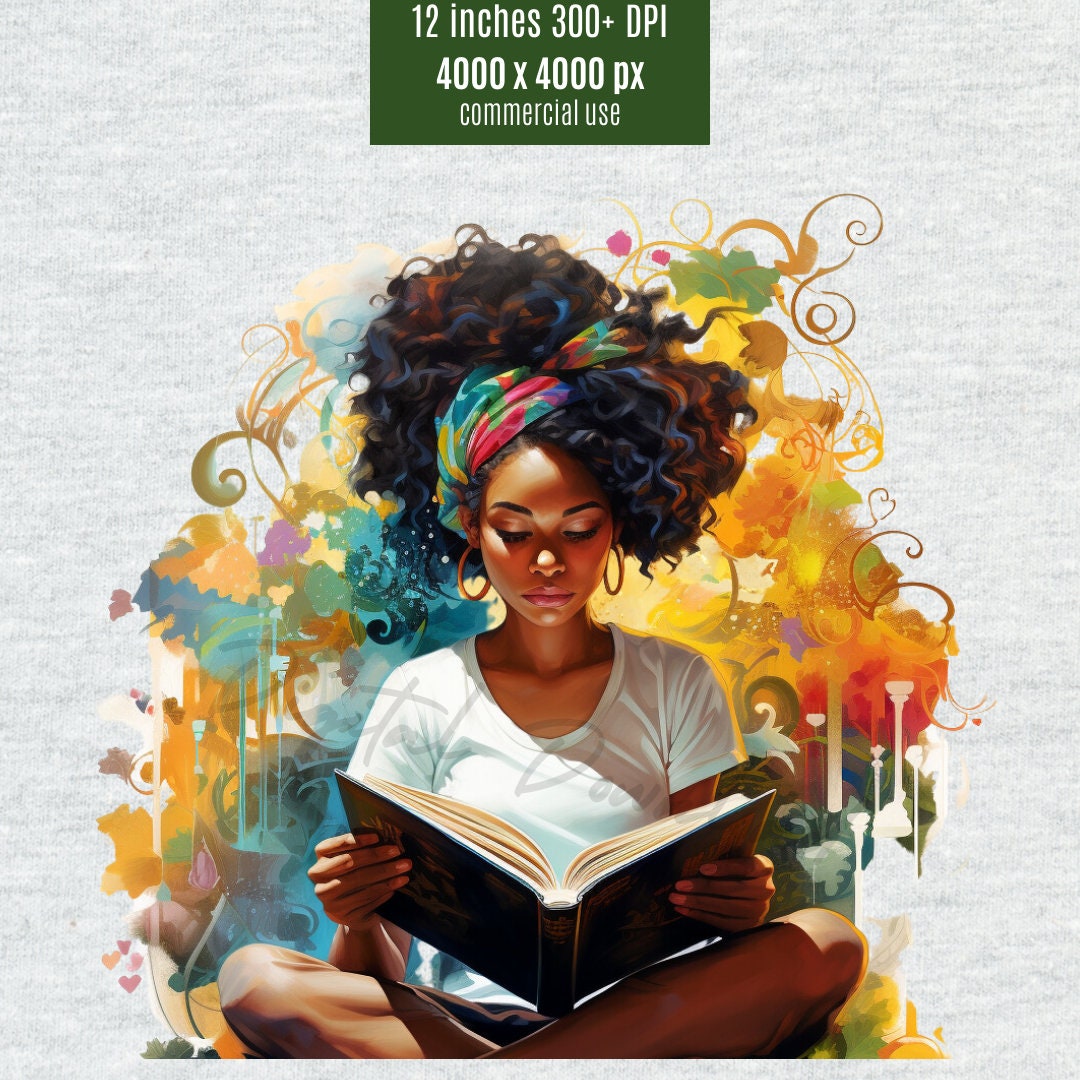 Black Woman Reading Clipart, African American Girl PNG Sitting Reading ...