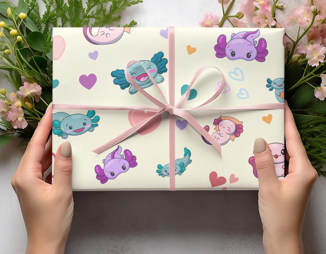 Cute Axolotl Wrapping Paper, Axolotl Baby Shower Gift Wrap, Themed Kids ...