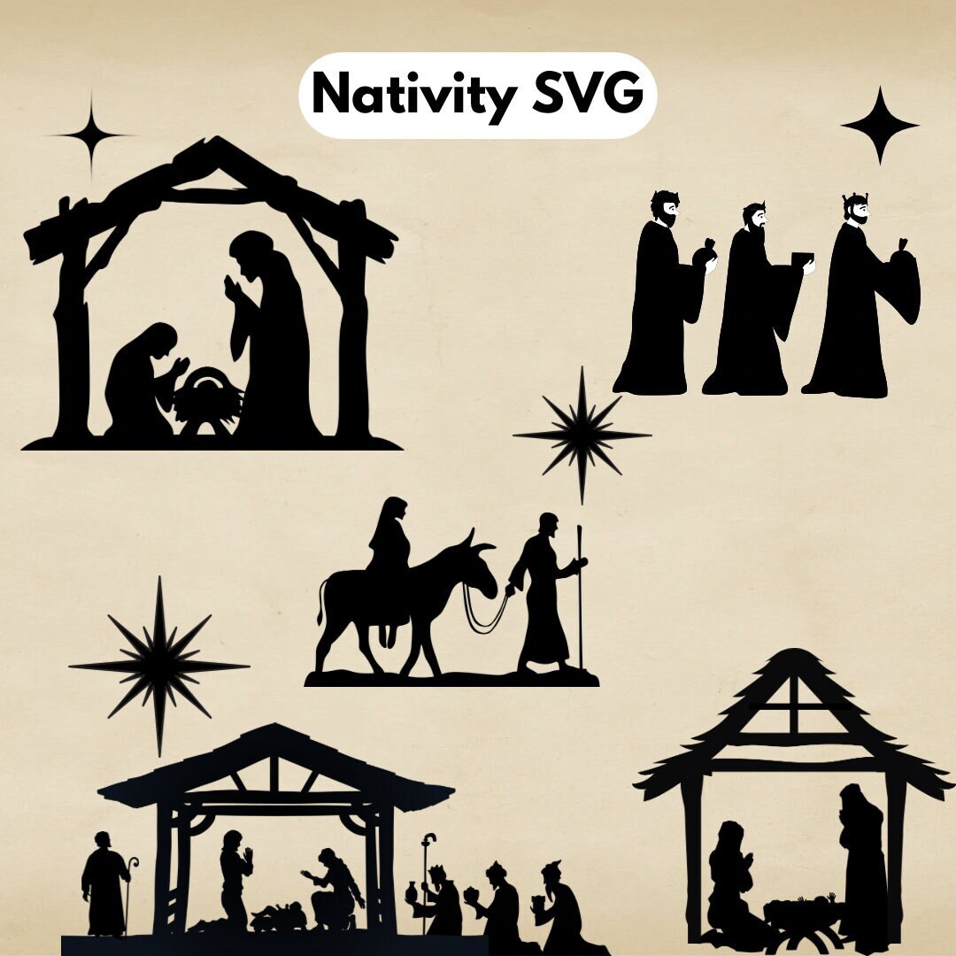 Nativity Scene SVG, Christmas Nativity Scene Cut File Clipart, Digital ...