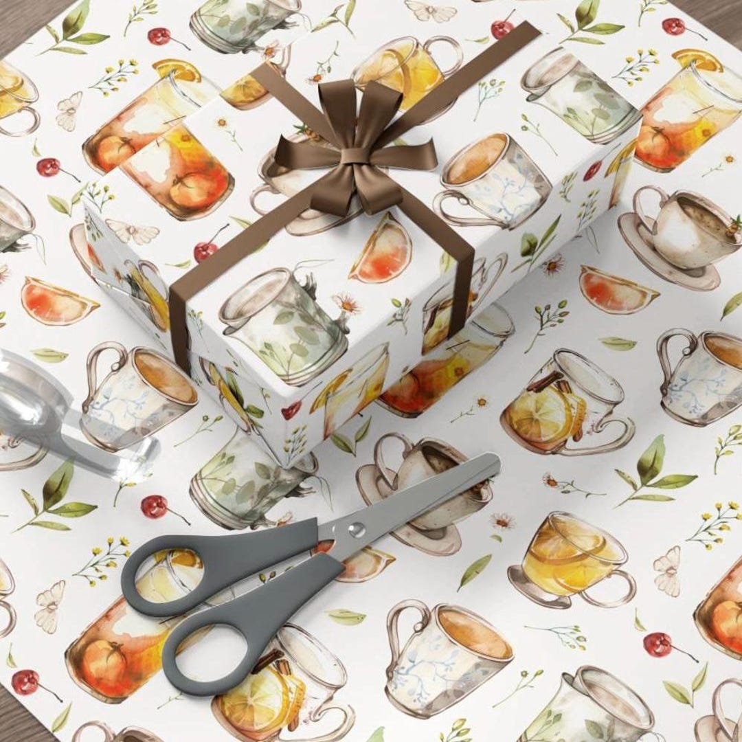 Tea Lover Gift Wrapping Paper, Hot Tea, Iced Tea Gift Wrap, Tea Party ...