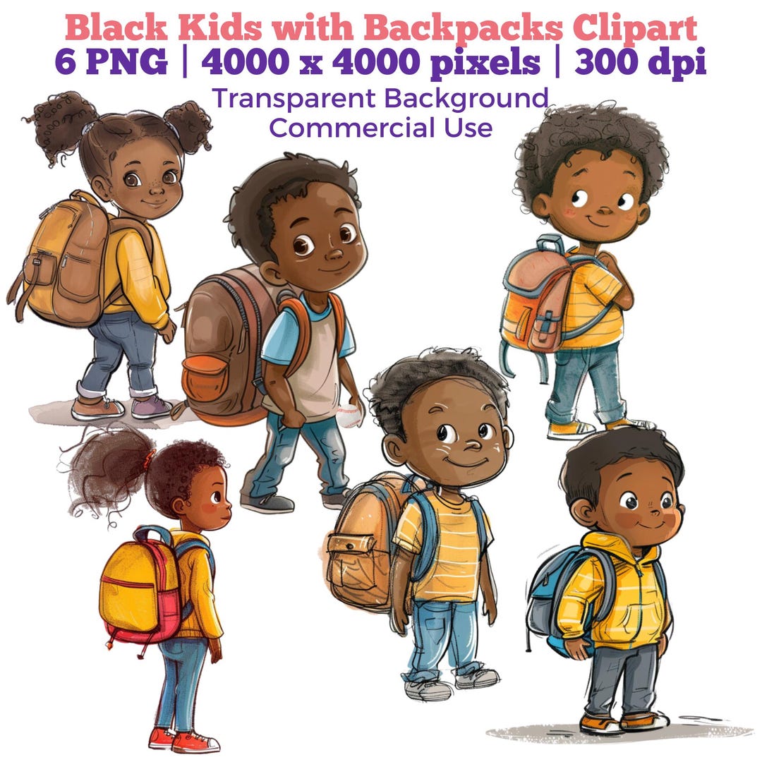 Black Kids Back to School PNG, African American Boys Girls With ...