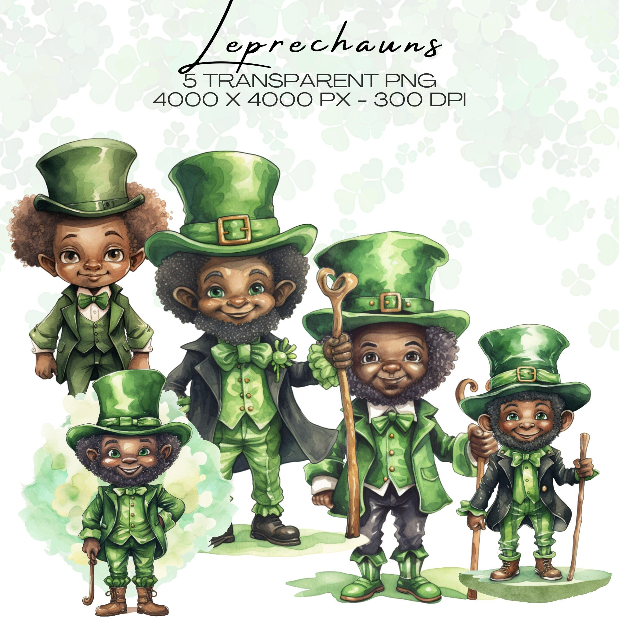 Black Leprechaun Watercolor Clipart, St Patricks Day, Diverse ...