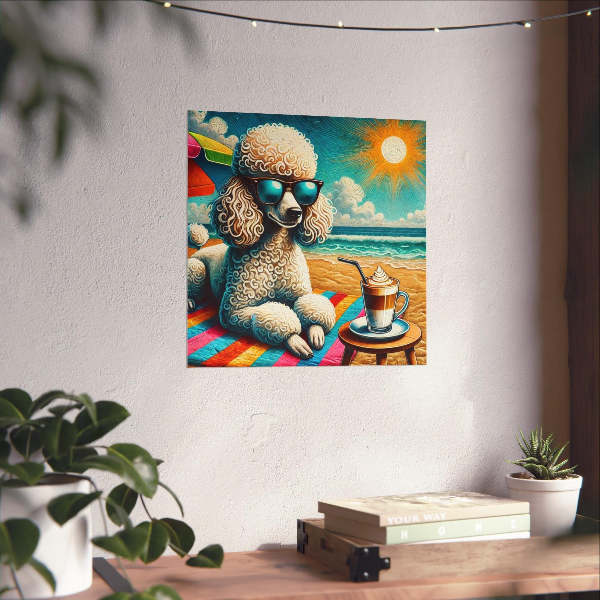 Poodle Wall Art, White Poodle on a Beach Print, Standard Poodle Decor ...