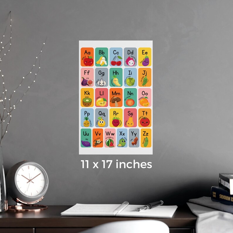 Fruit and Vegetable Alphabet Poster, Kindergarten First Grade Classroom ...