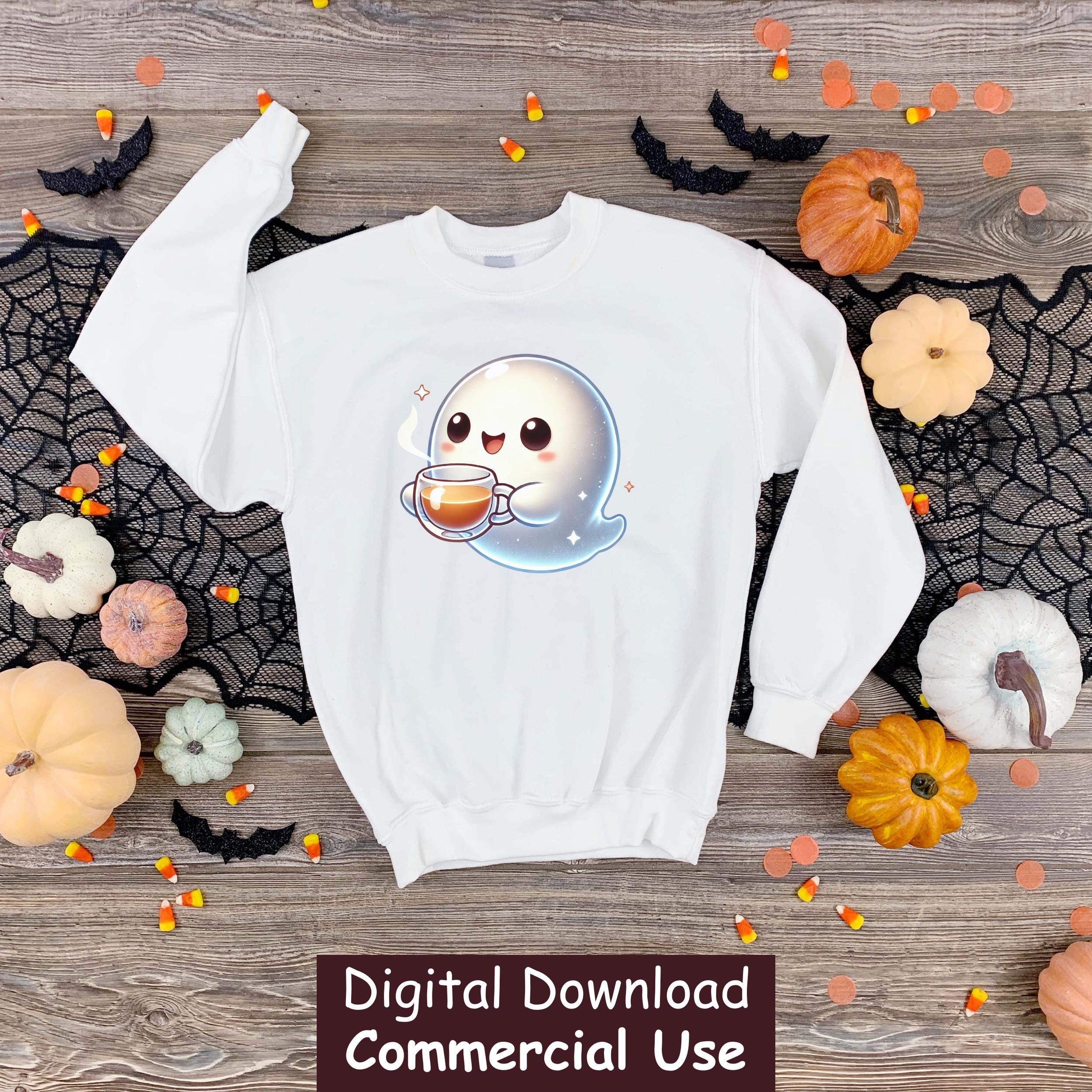 Cute Ghost With Apple Cider PNG, Cute Halloween PNG, Hot Apple Cider ...