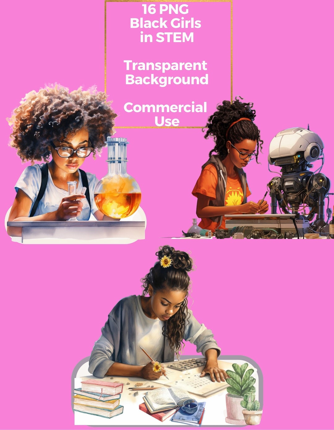 Black Girls in STEM PNG Clipart, African American Girls Studying ...