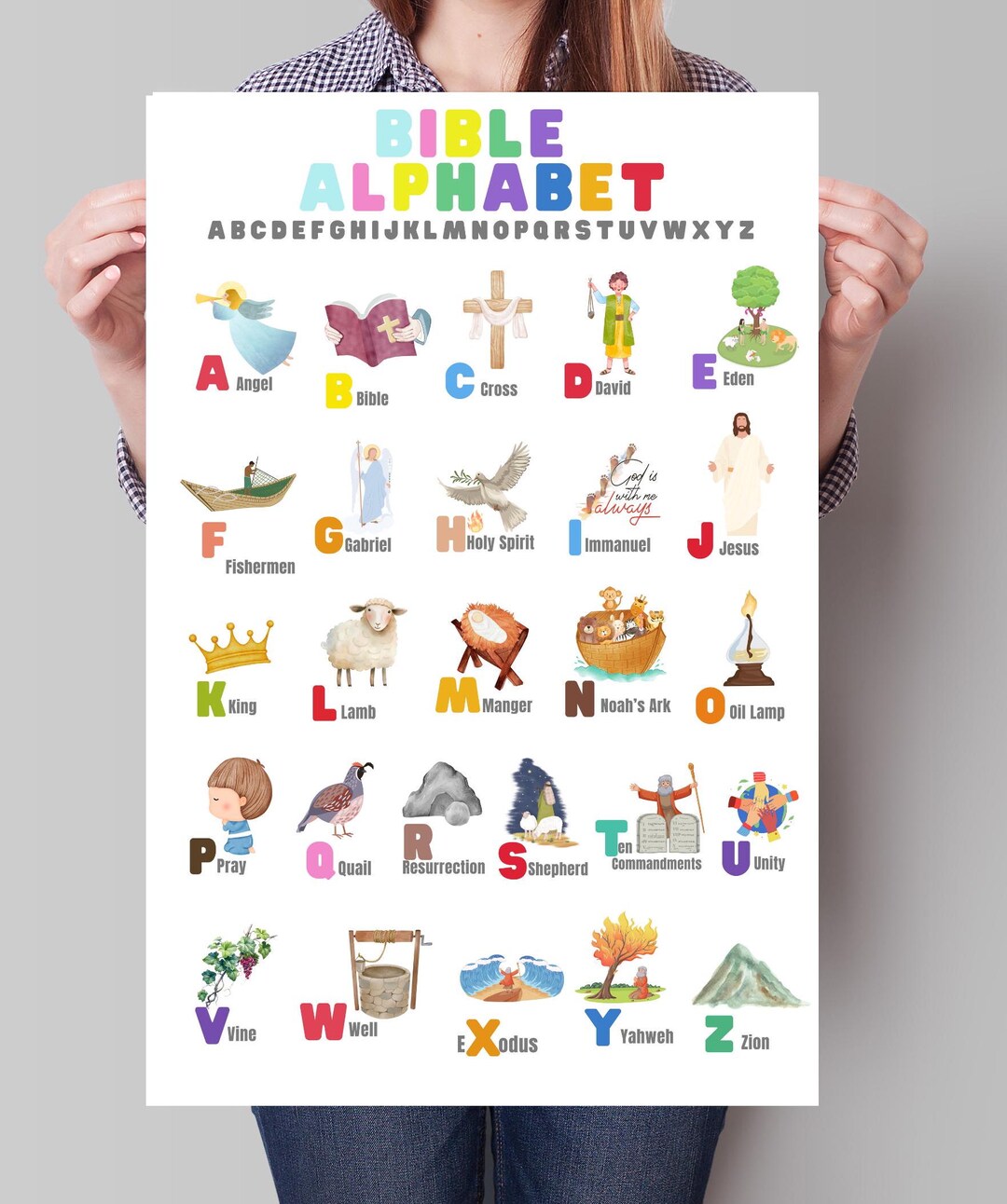 Bible Alphabet Poster, Nursery, Homeschool Wall Decor, Christian Art ...