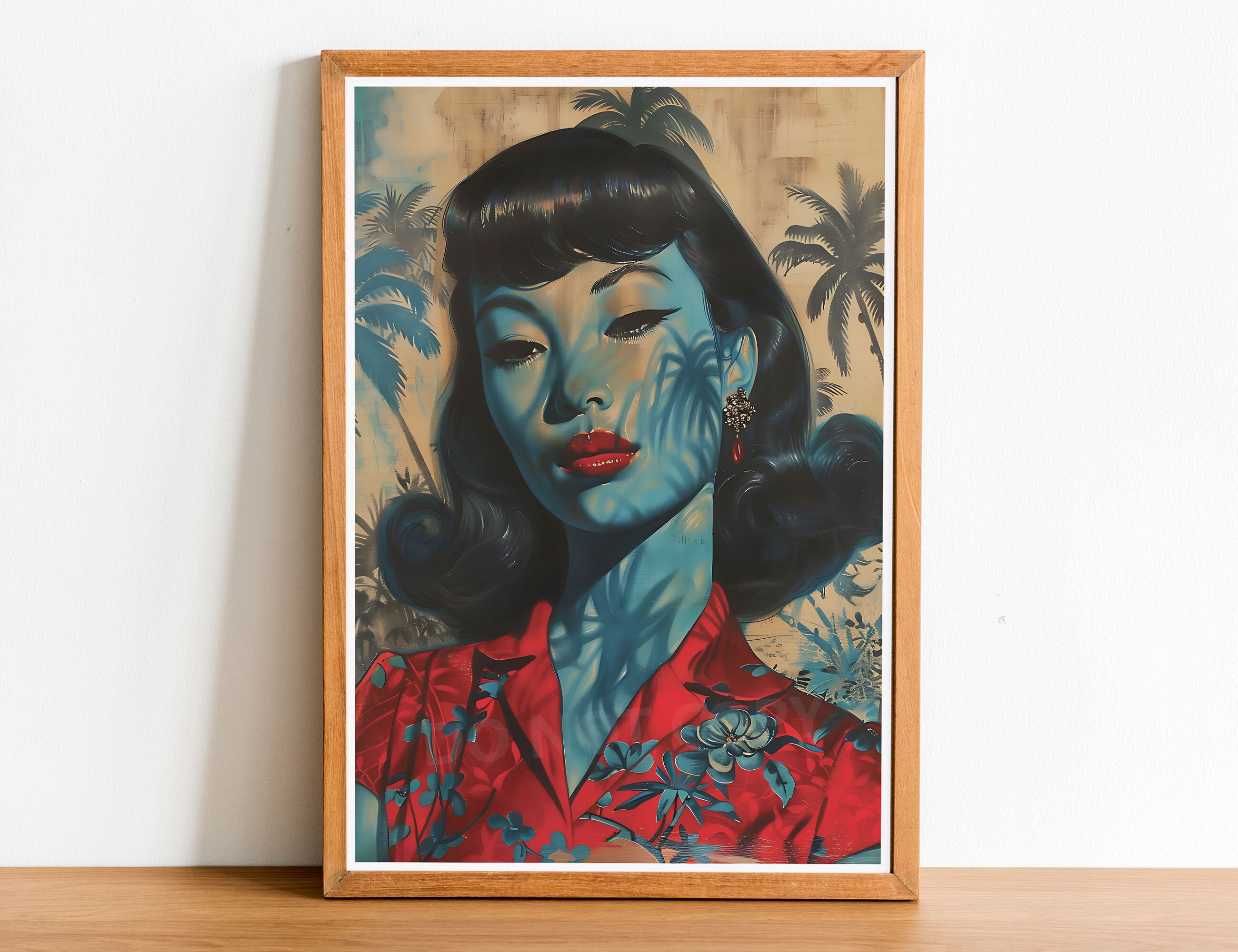 Blue Kitsch Lady 12 Art Print Inspired by Vladimir Tretchikoff, Mid ...