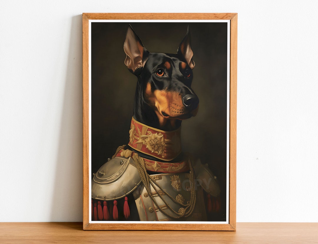 Doberman Vintage Style Dog Portrait, Rembrandt Style Art, Dog Wall Art ...