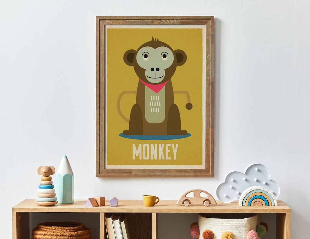 Monkey Nursery Art Print Monkey Poster Animal Nursery Wall - Etsy