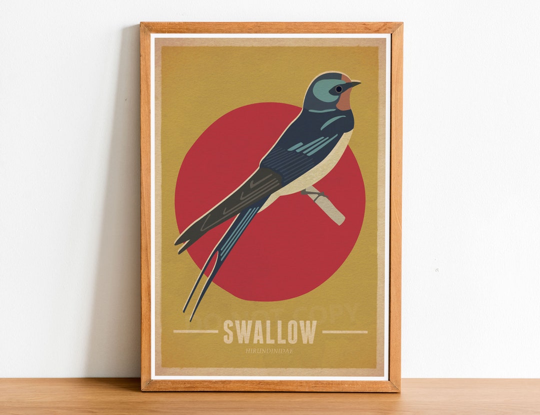 Swallow Bird Poster Art Print, Bird Art, Bird Print, Retro Bird Poster ...