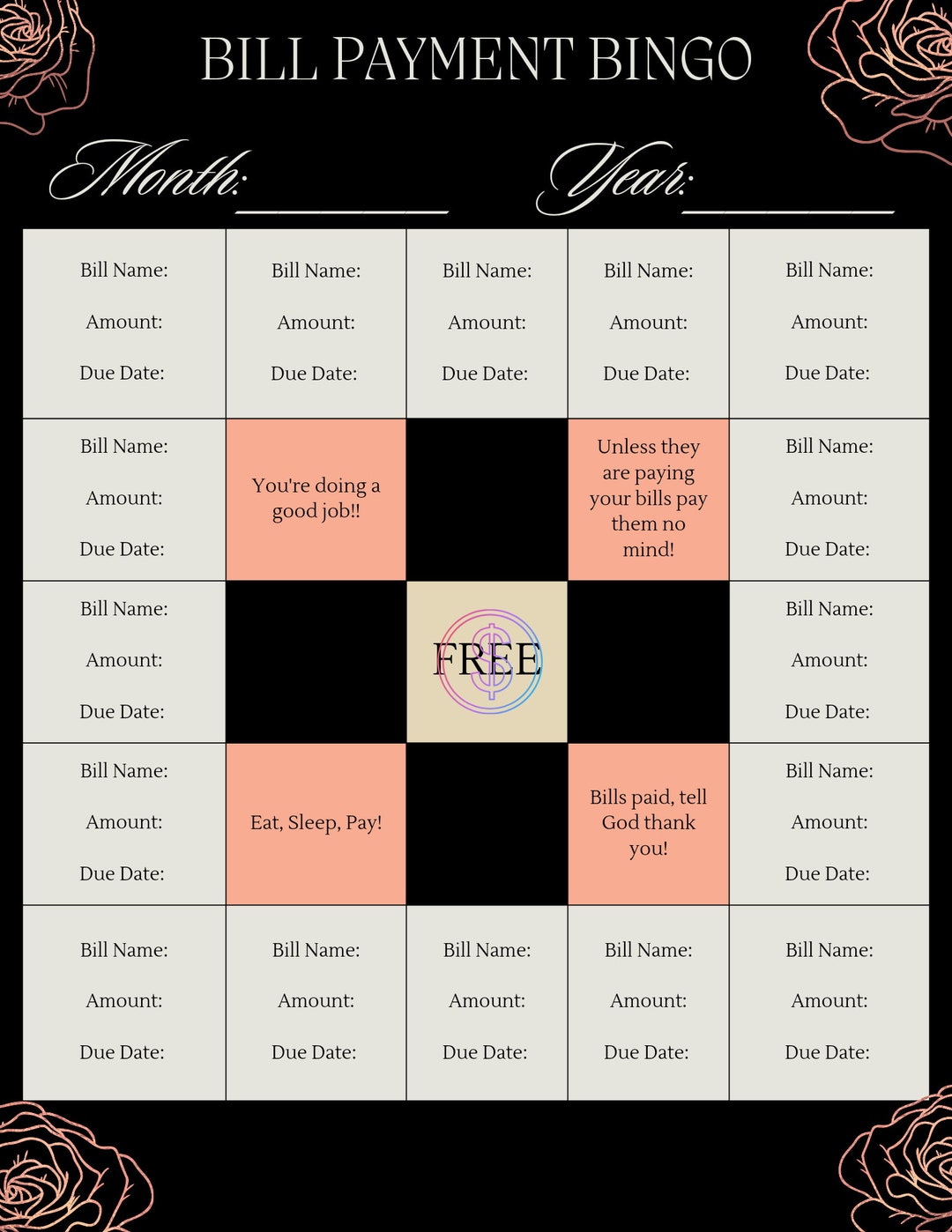 Bill Pay Bingo - Etsy